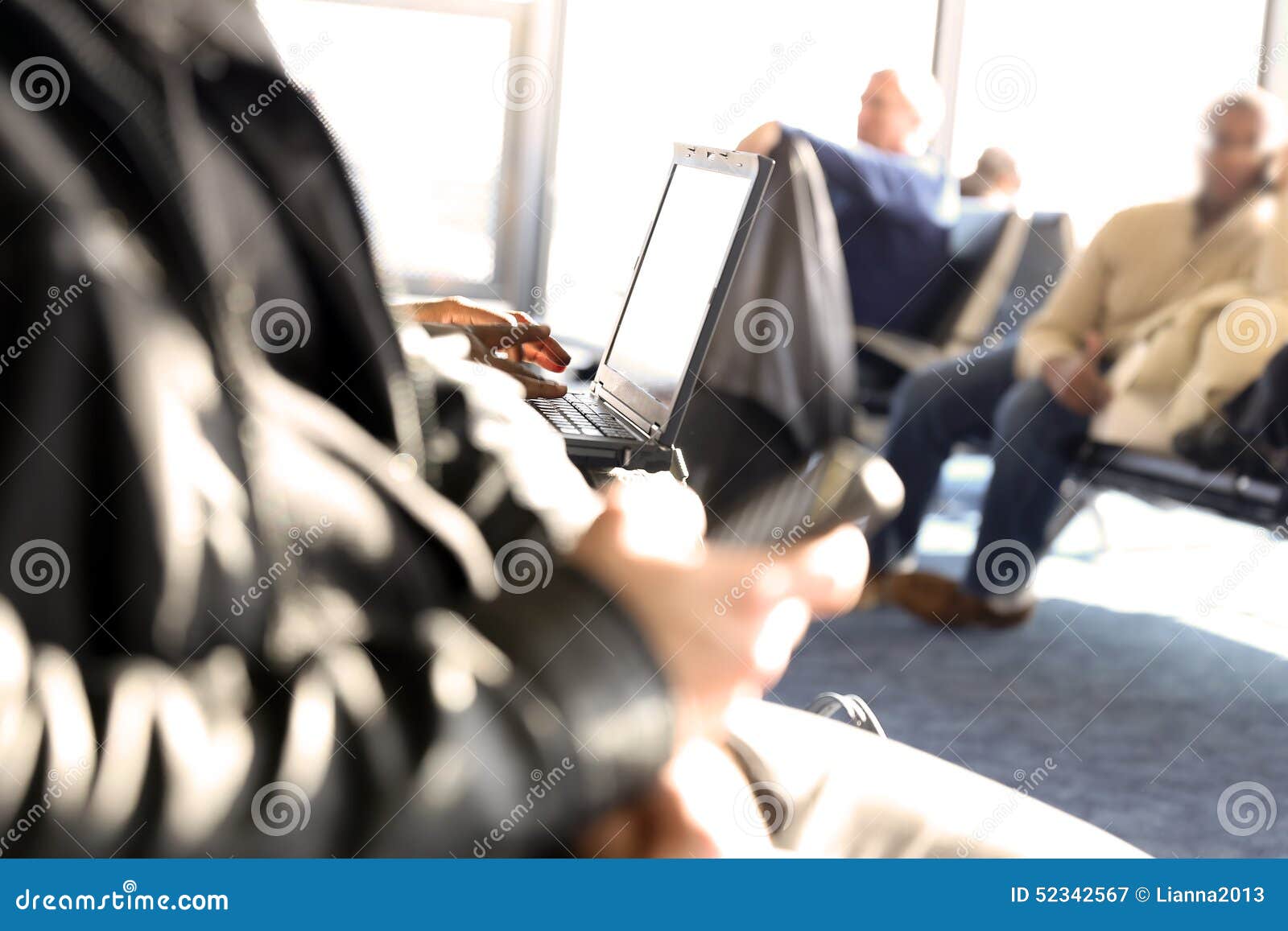 Passengers Waiting at the Airport/ Passengers Using Mobile Phone Stock ...