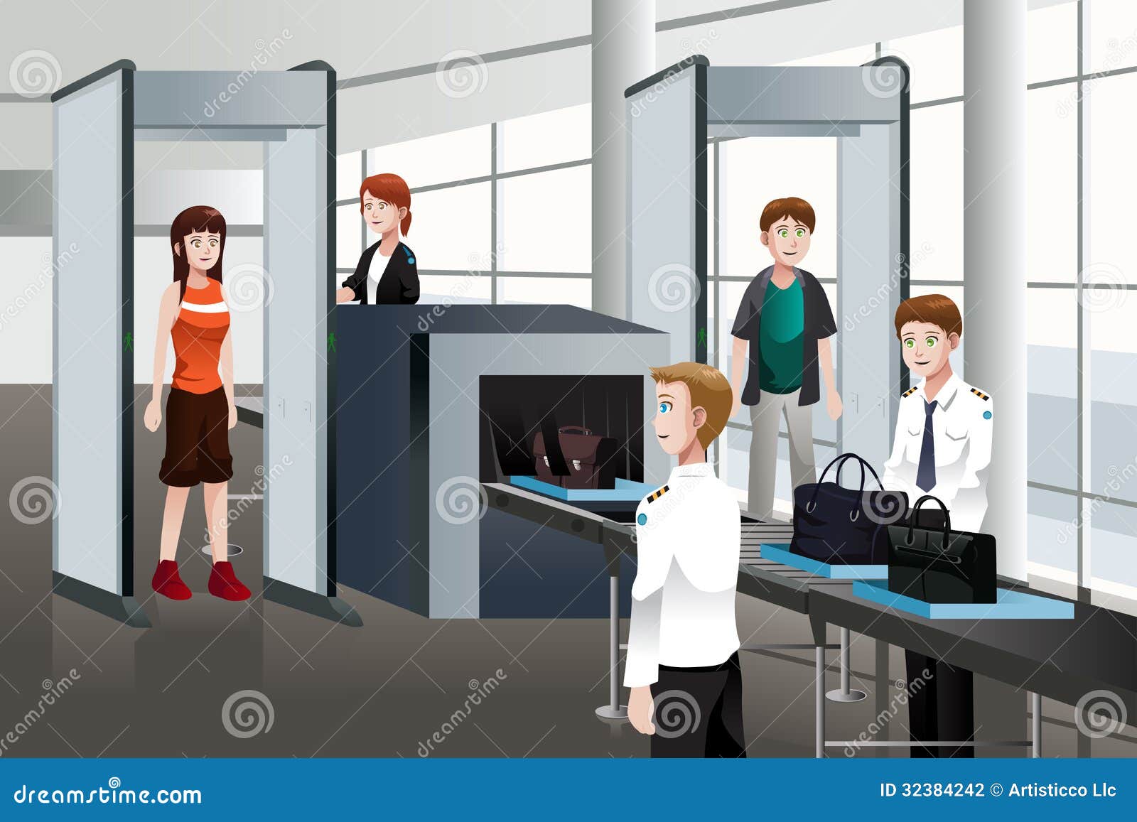 Passengers Walking through Security Check Stock Vector - Illustration ...