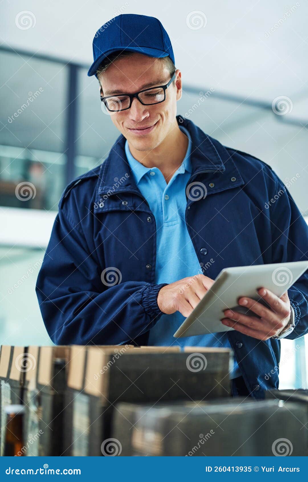 Passing through the Distribution Channel. a Courier Using a Digital ...