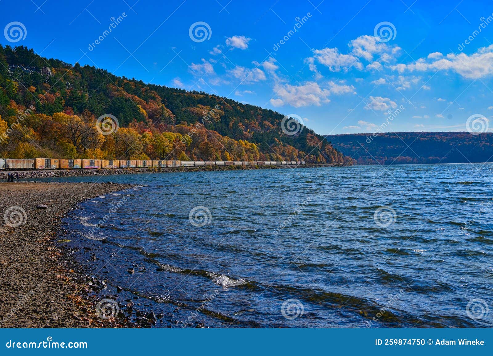 A Passing Freight Train during Fall at North Shore Devils Lake State ...