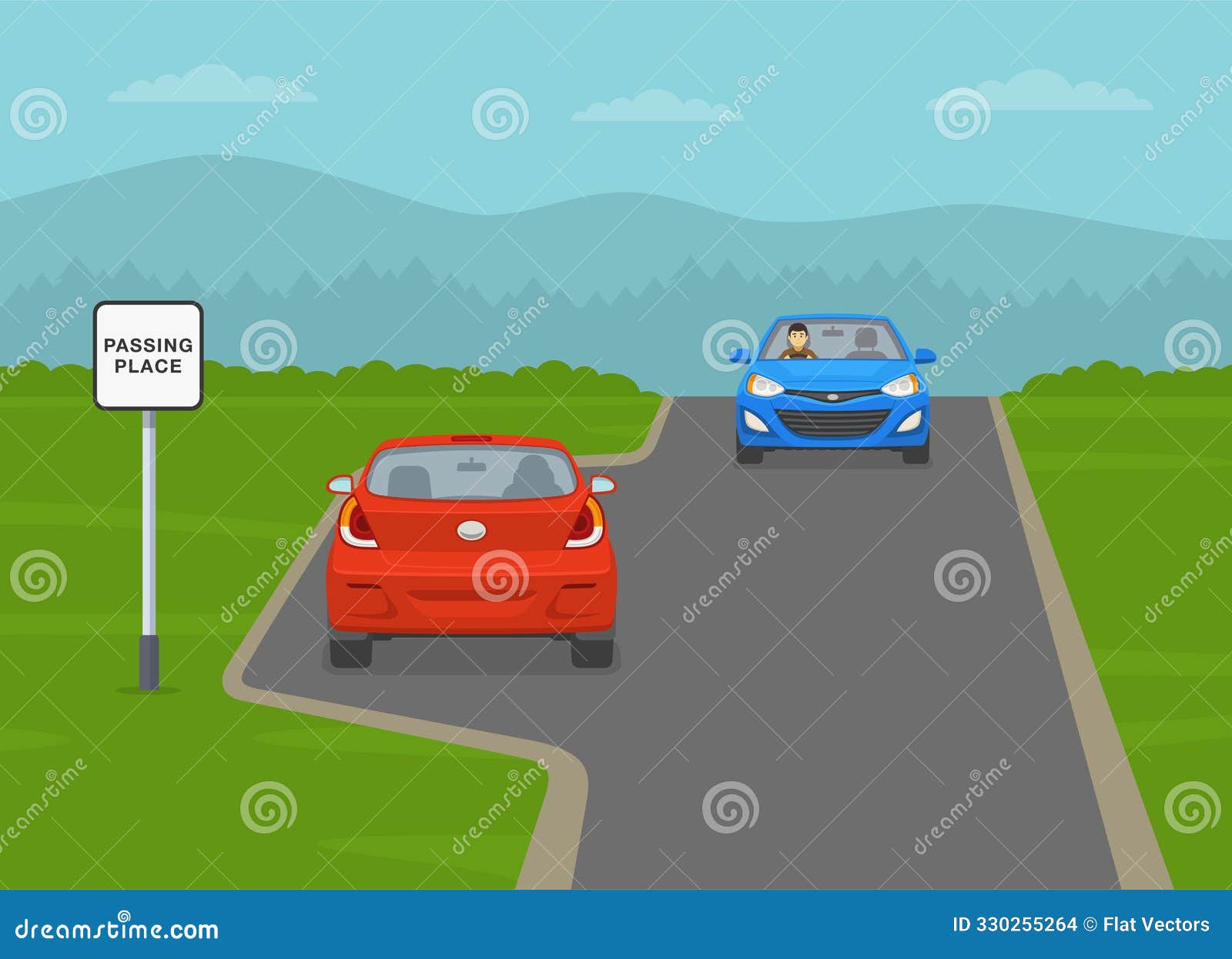 Passing Place on a Narrow Road. Red Sedan Car Giving Way To Oncoming ... Passing Place on a Narrow Road. Red Sedan Car Giving Way To Oncoming ...