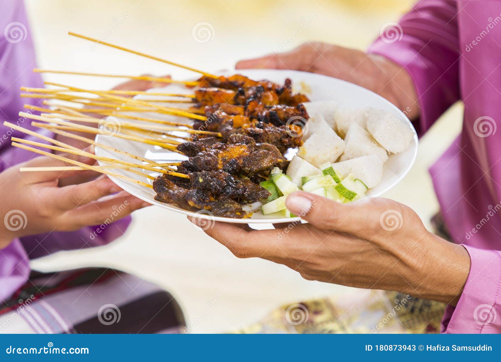 Passing a Plate of Satay during Eid Stock Image - Image of ramadhan ...