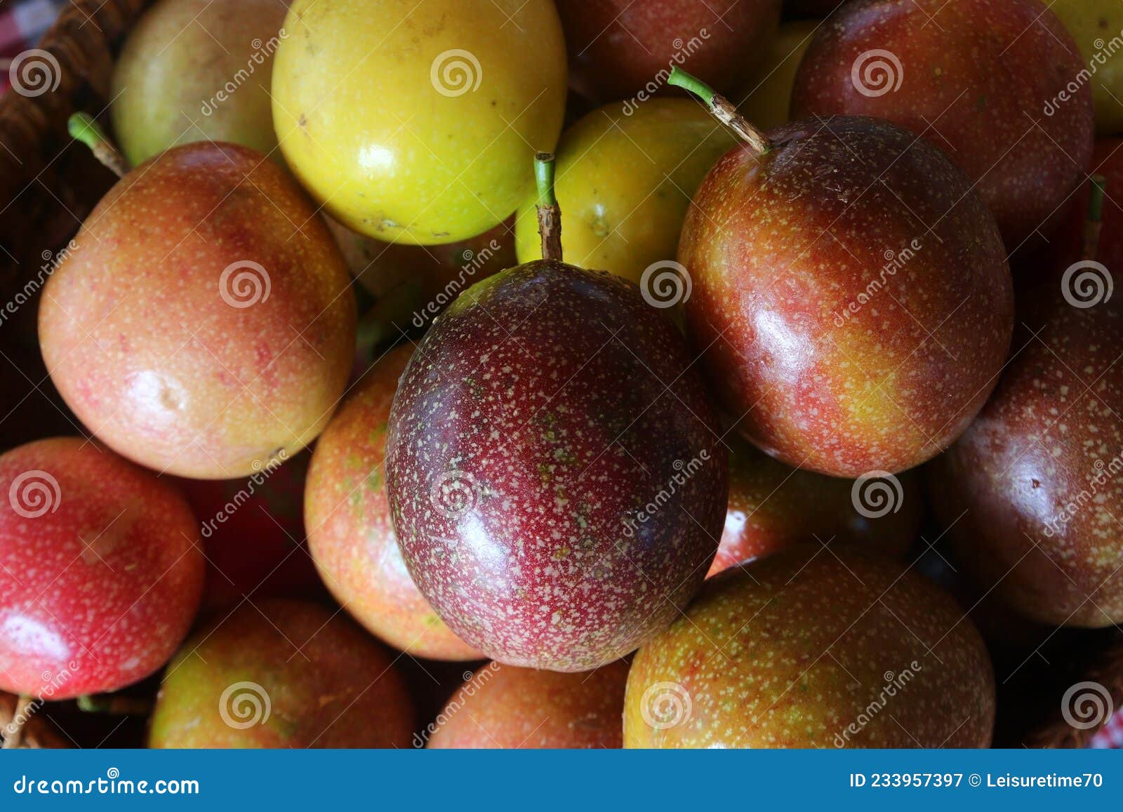 Passion fruit in a basket stock image. Image of plant - 233957397