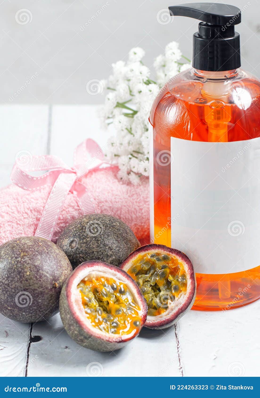 Passion Fruit Hand Soap with Copy Space. Stock Image - Image of body ...
