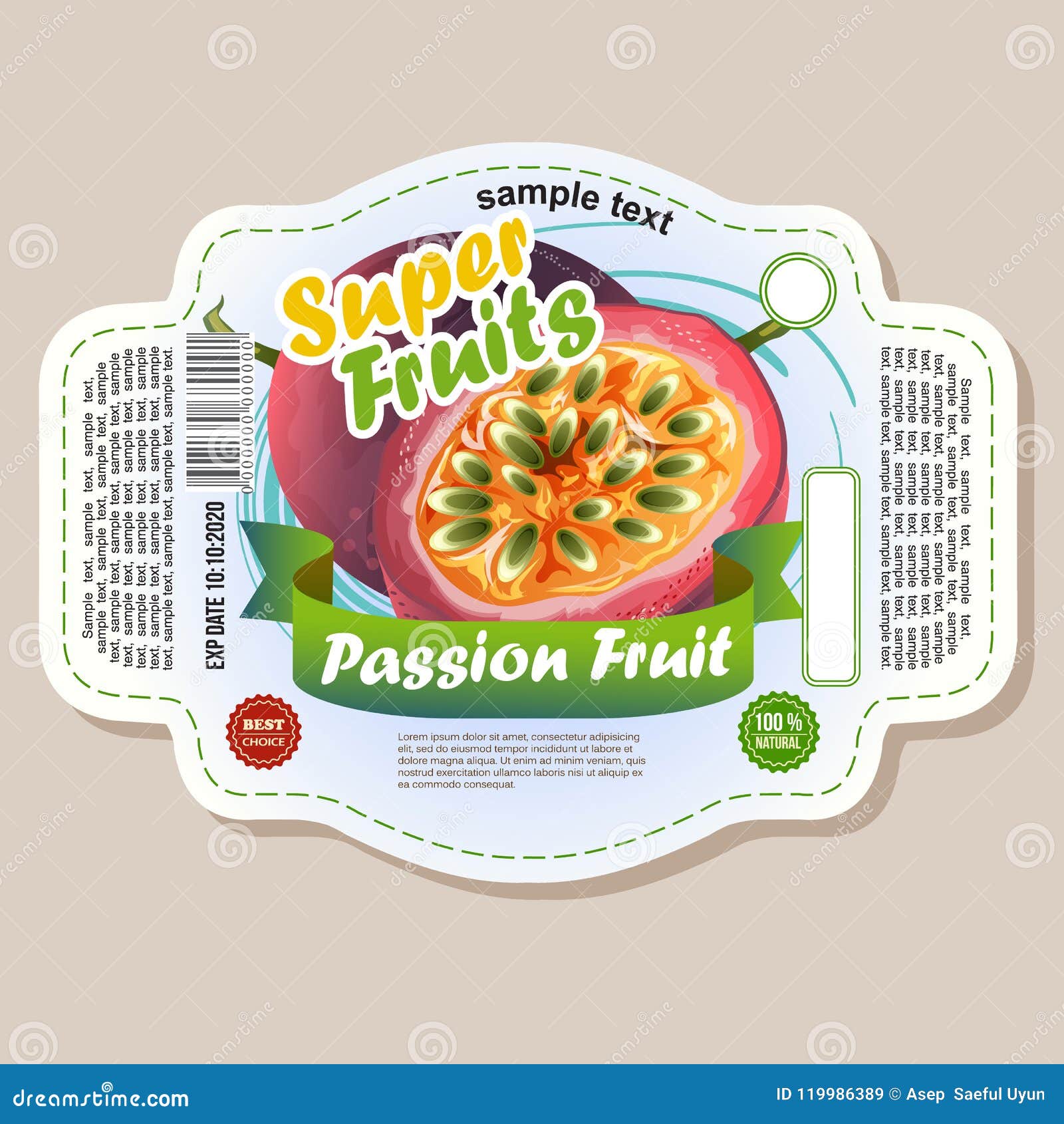 Passion Fruit Label Sticker Stock Vector - Illustration of food ...