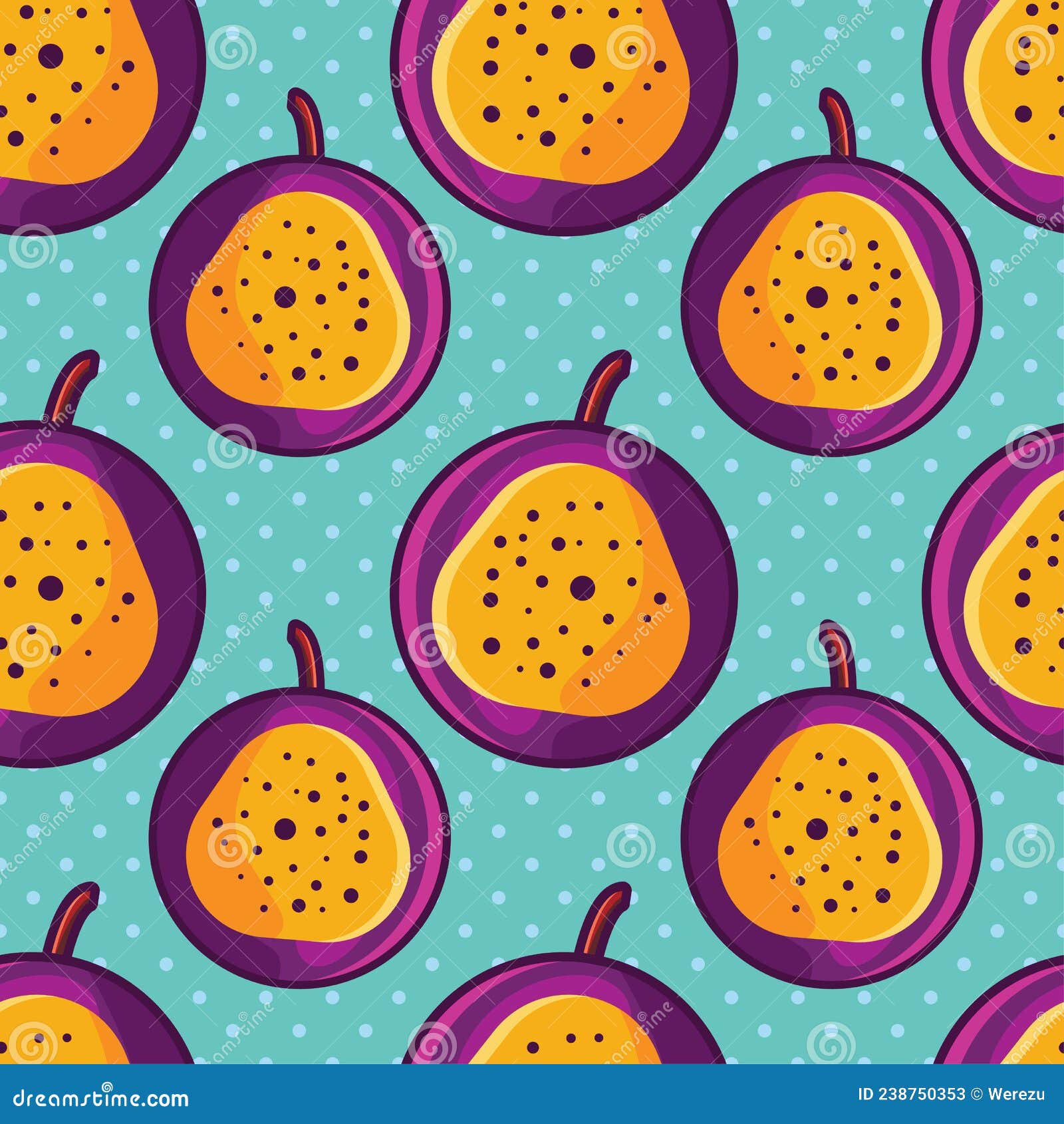 Passion Fruit Seamless Pattern Vector Illustration in Flat Style Stock ...