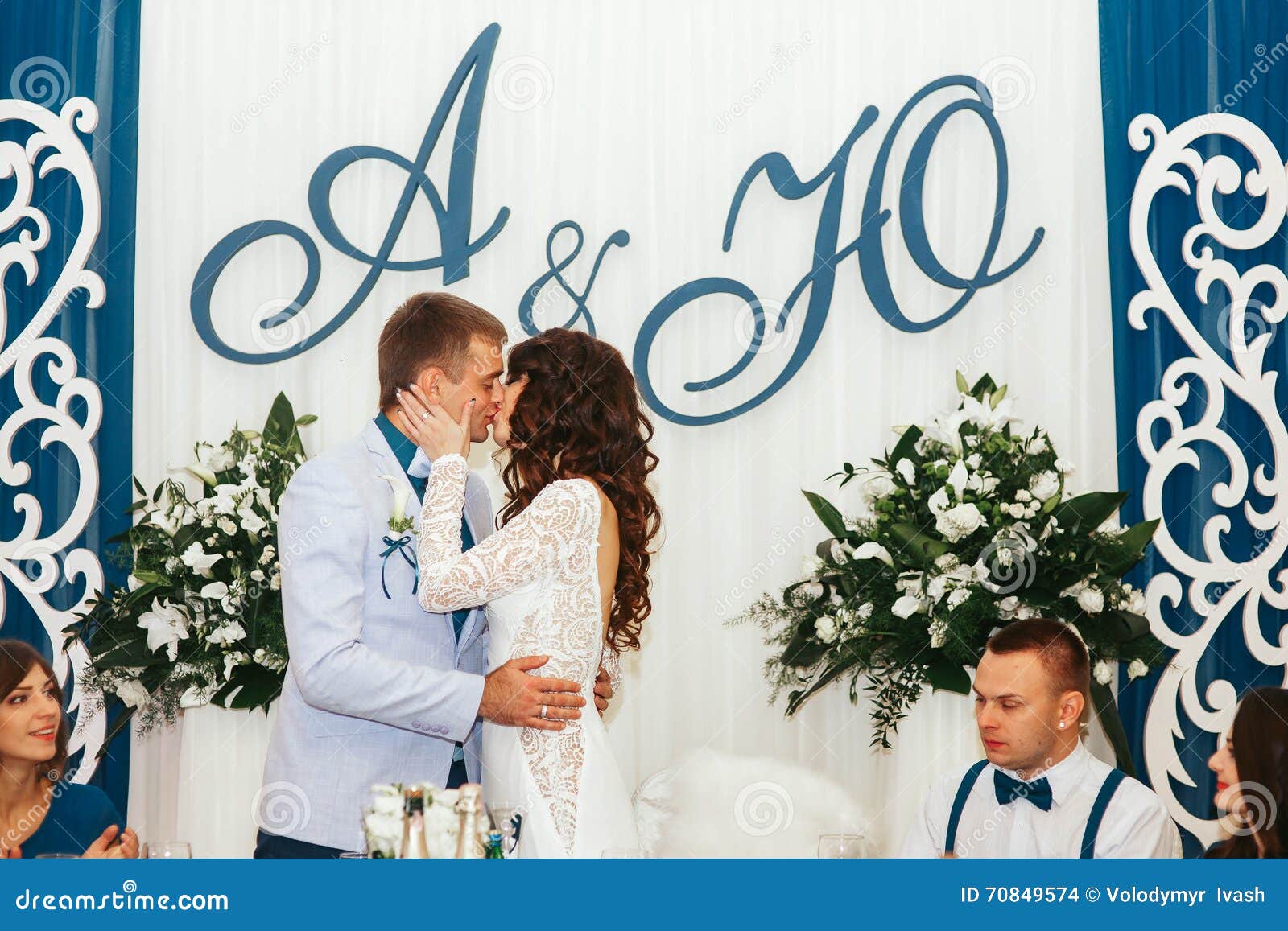 Passion Kiss of Just Married at the Dining Table Stock Photo - Image of ...