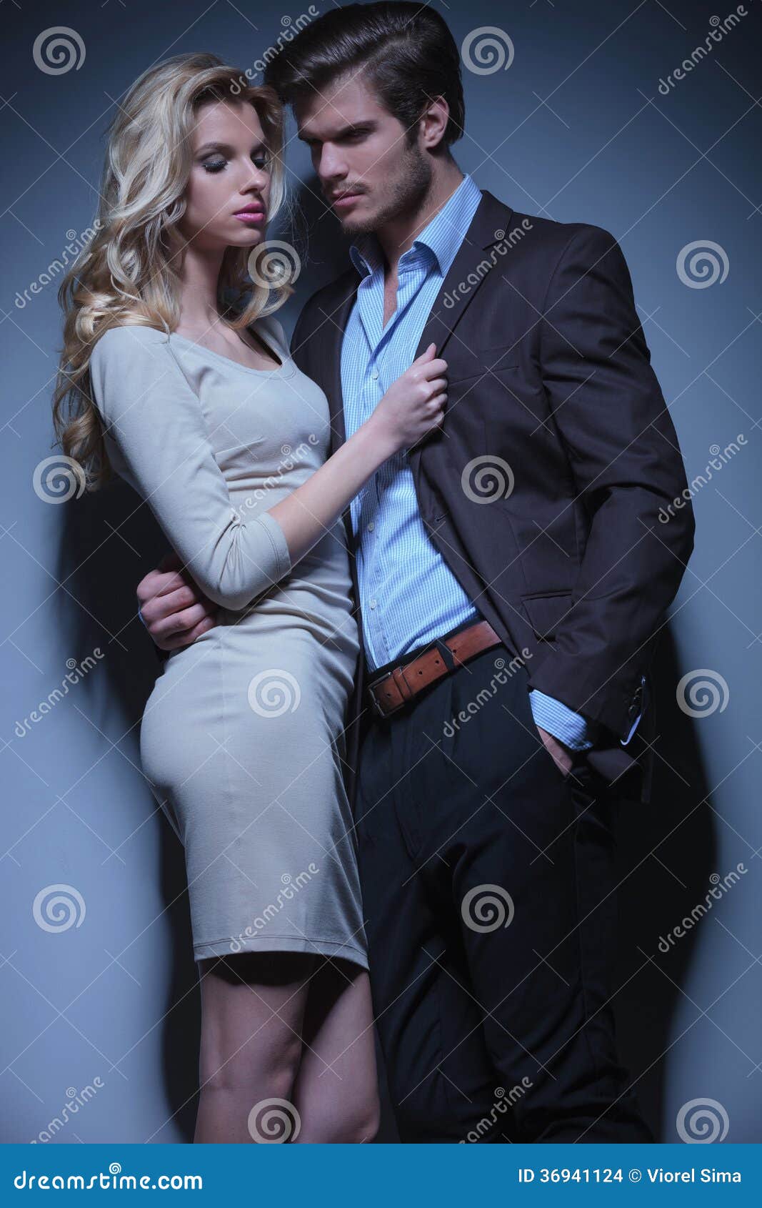 Passionate Couple Standing Embraced Stock Photo - Image of happiness ...