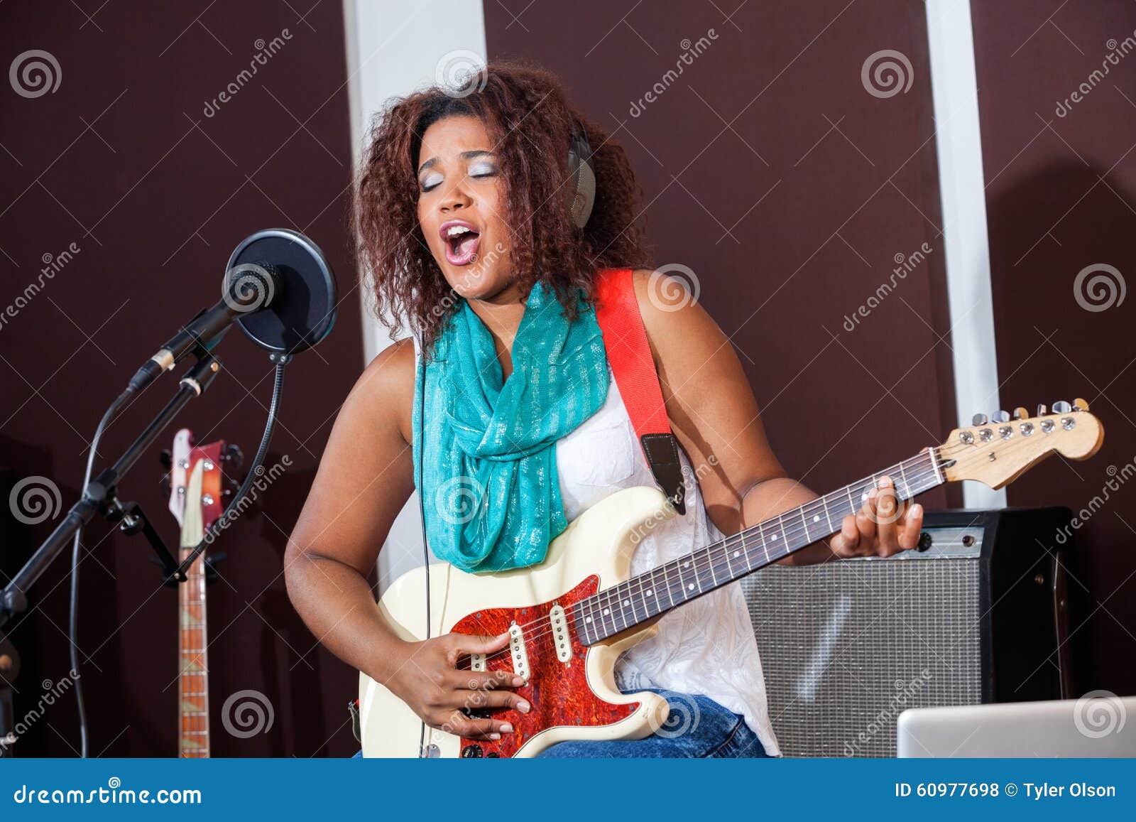 Passionate Female Singer Playing Guitar Stock Photo - Image of music ...