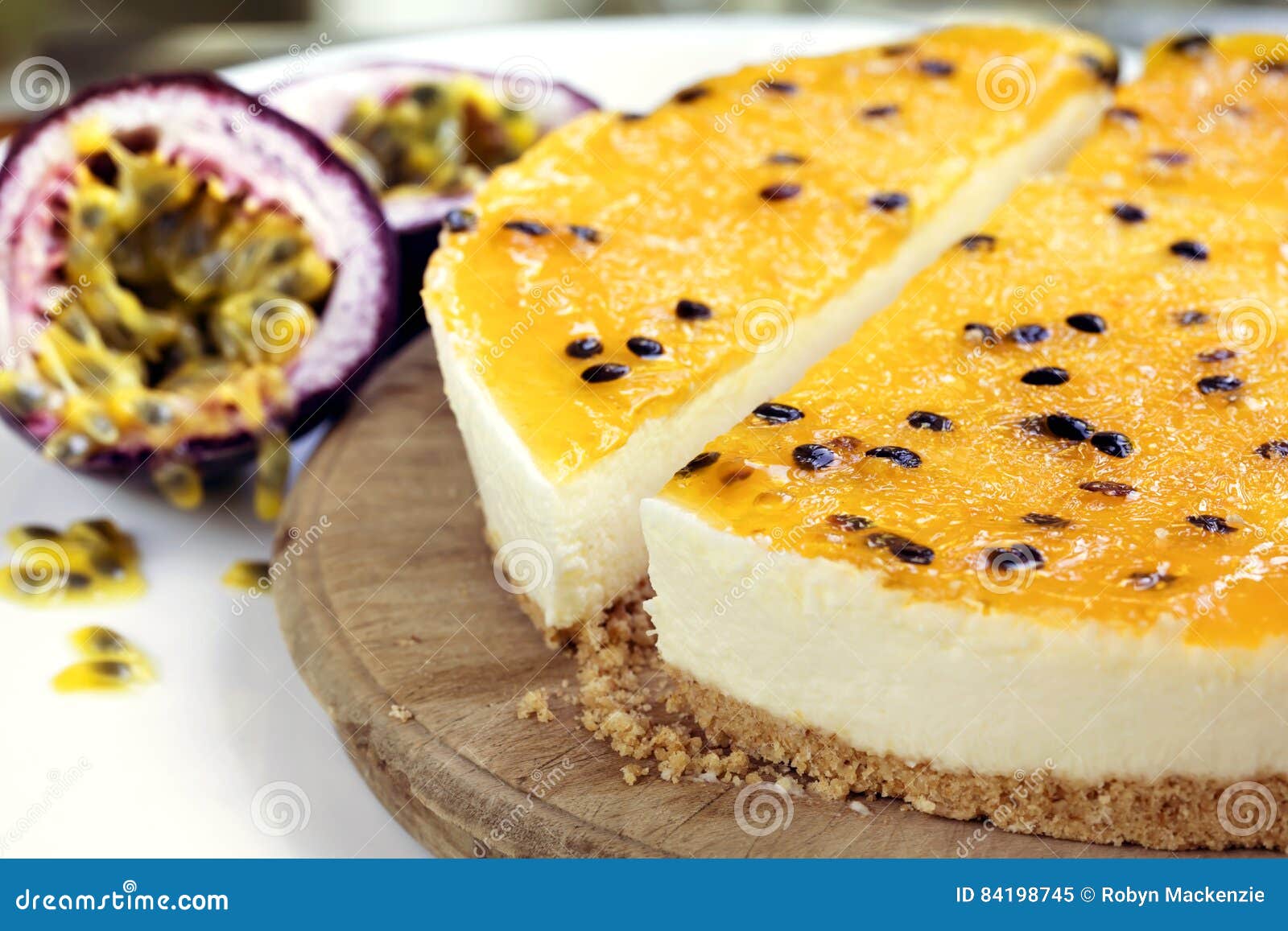 Passionfruit Cheesecake Side View on Old Board Stock Image - Image of ...