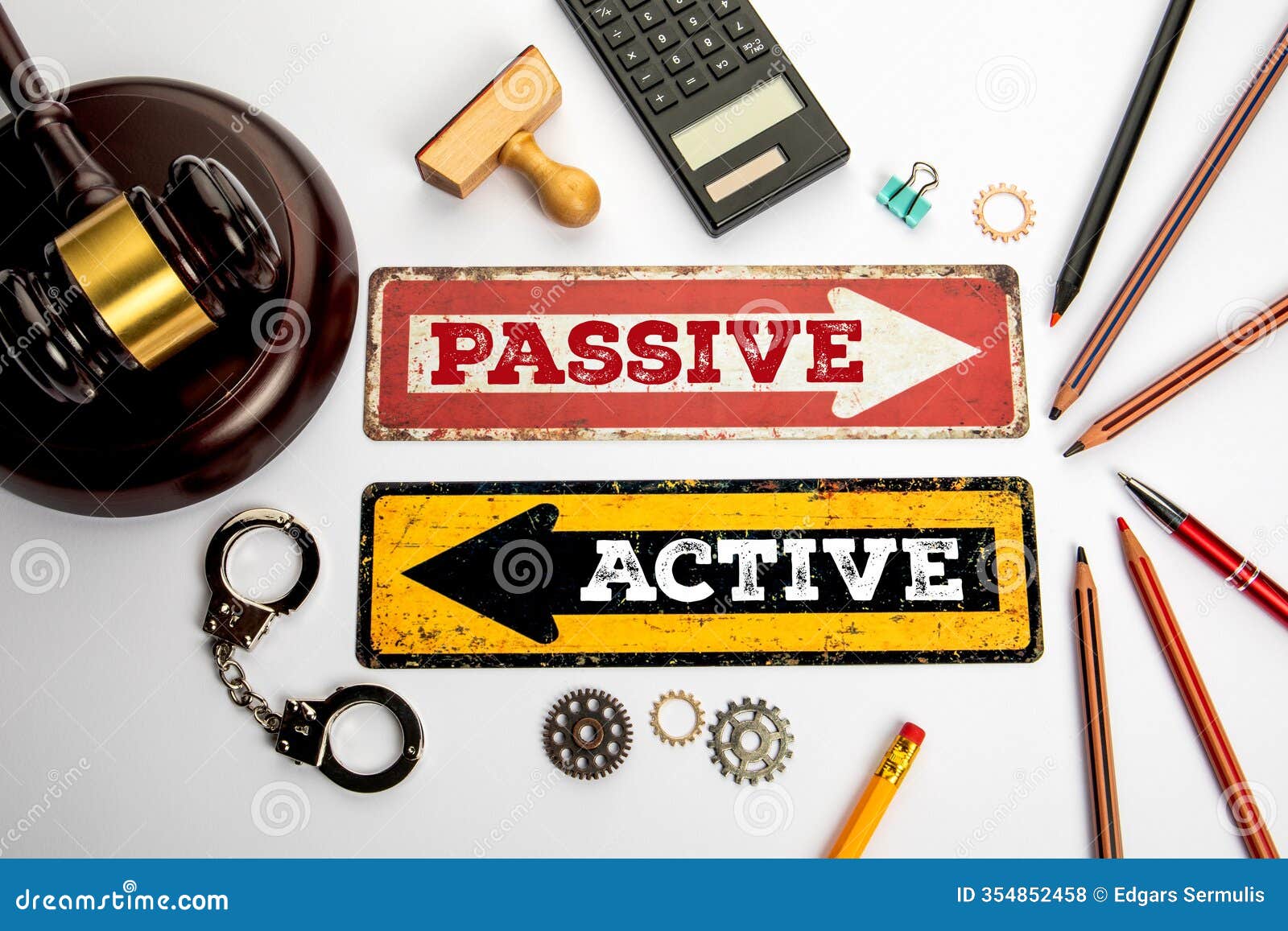 Passive - Active. Red and Yellow Directional Arrow with Text Stock ...