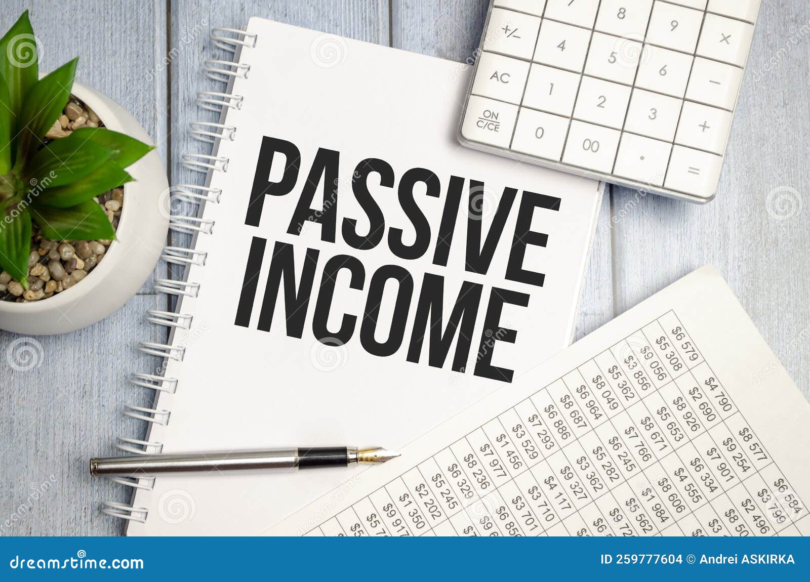 Passive Income Words on Notebook and Calculator with Charts Stock Photo ...