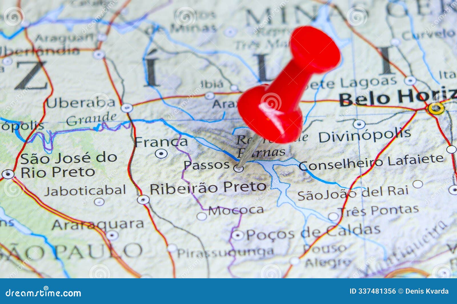 Passos, Brazil pin on map stock photo. Image of plan - 337481356