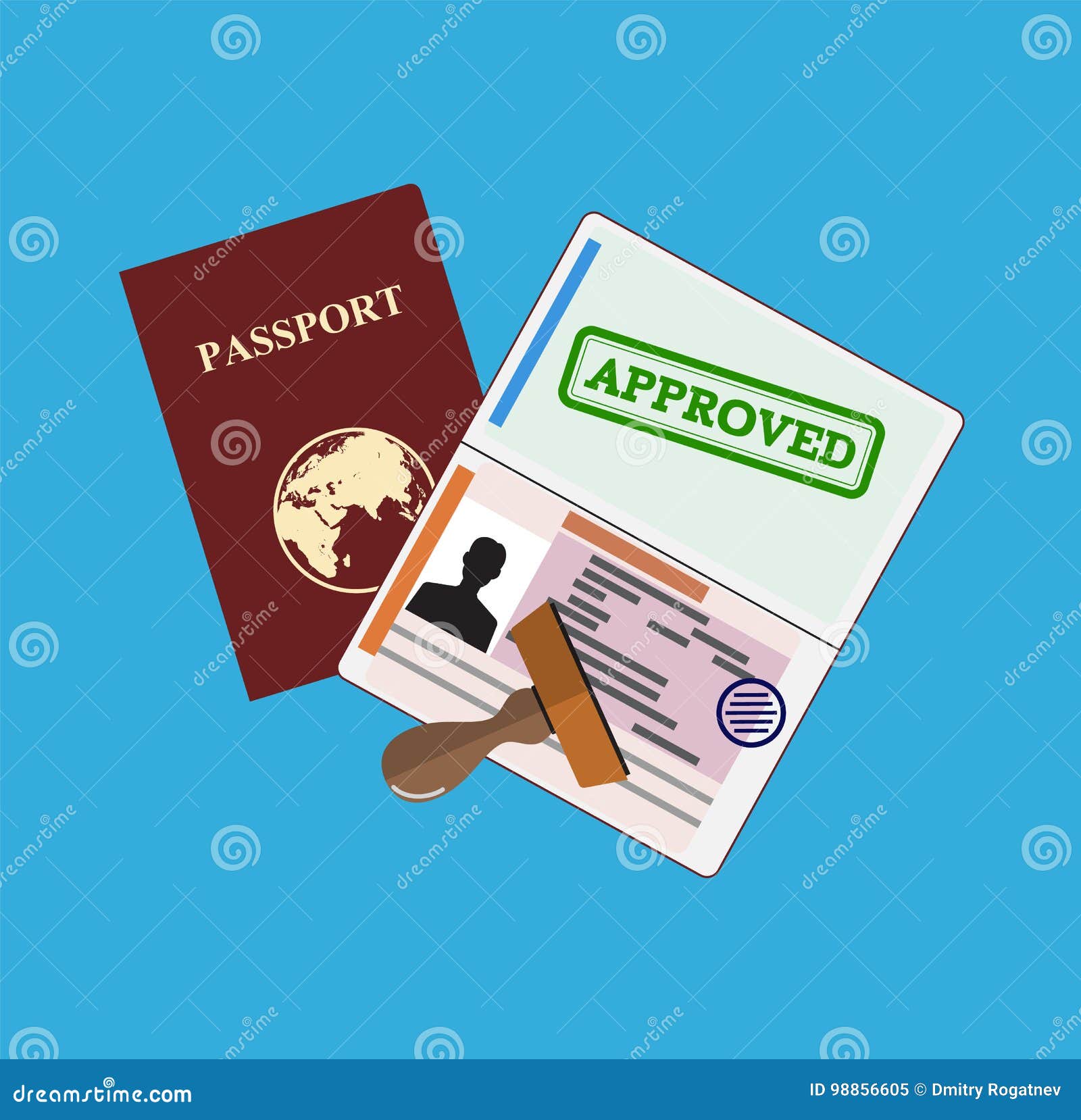 Passport With Approved Stamp. Cartoon Vector | CartoonDealer.com #98856605