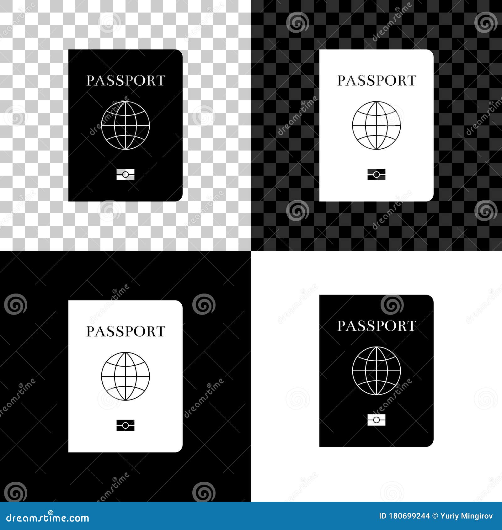 Passport With Biometric Data Icon Isolated On Black White And