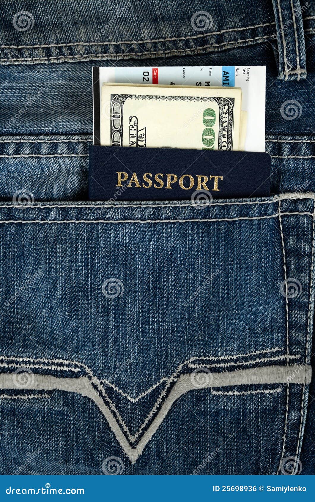 Passport with Boarding Pass and Money in Jeans Stock Photo - Image of ...