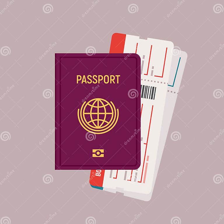 Passport And Boarding Pass Tickets Vector Illustration In Flat Design