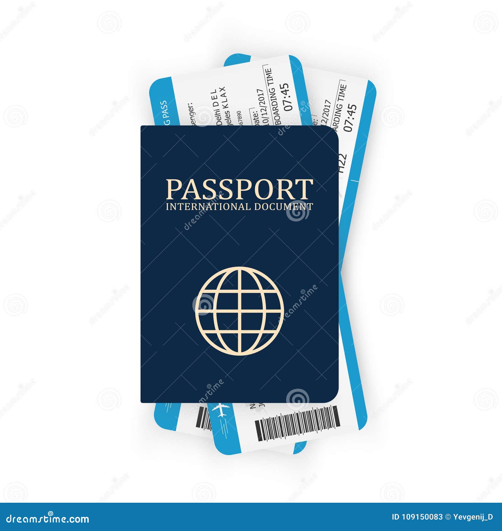 Passport With Boarding Pass Two Airplane Tickets Inside Passport Air