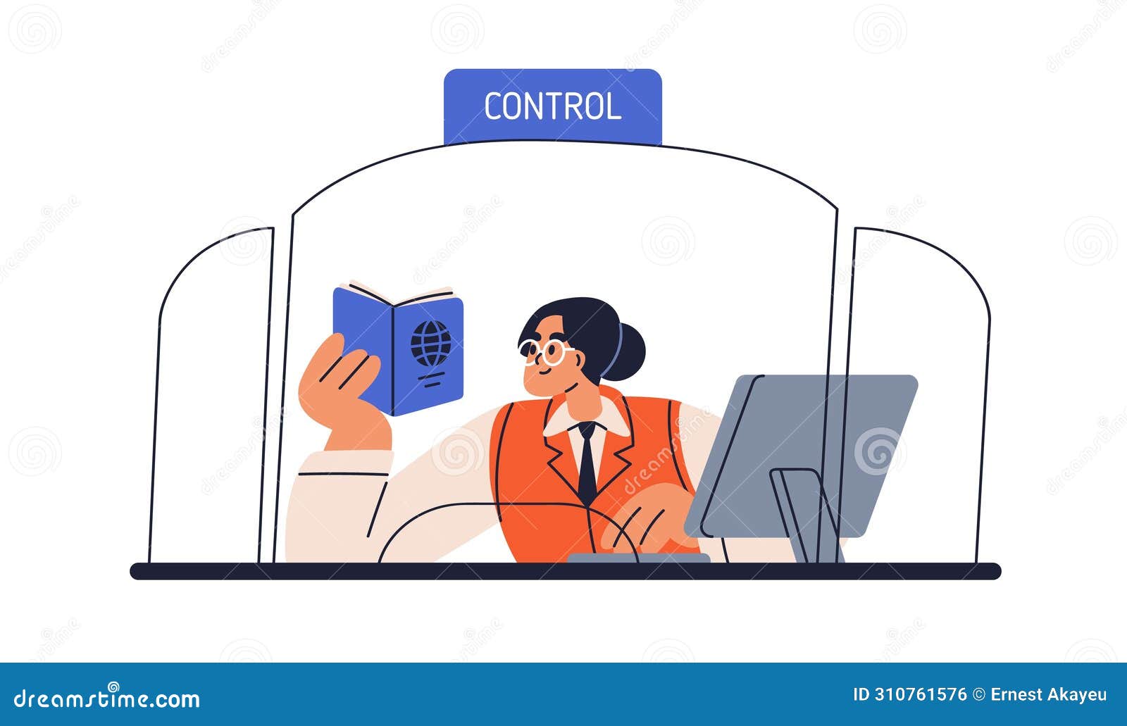 Man Officer Checkpoint Inspection Landing Page Template. Metal Detector ...