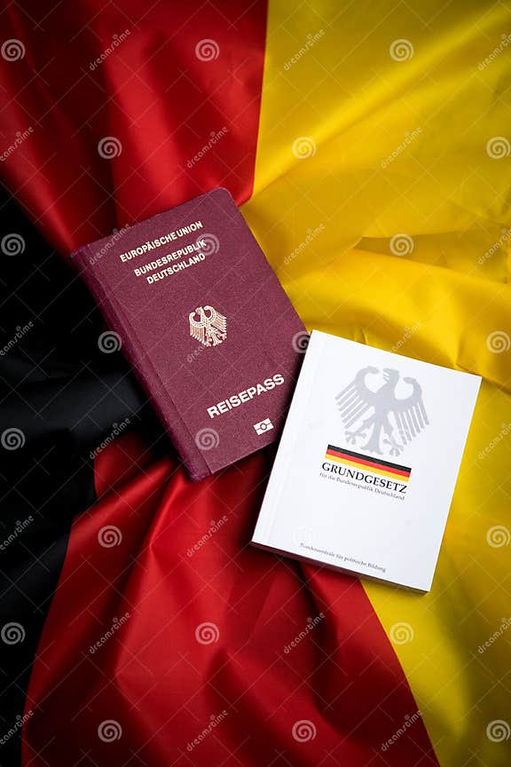 Passport and Constitution Basic Law Book of Germany on Flag Editorial ...