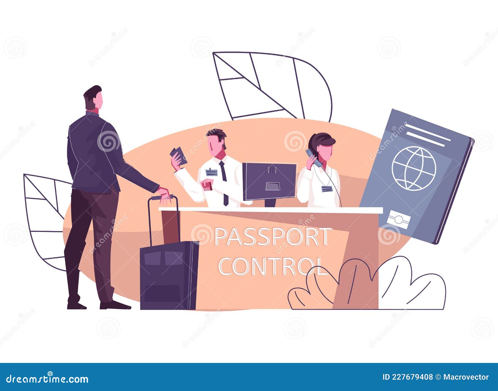 Passport Control Desk Composition Stock Vector - Illustration of ...