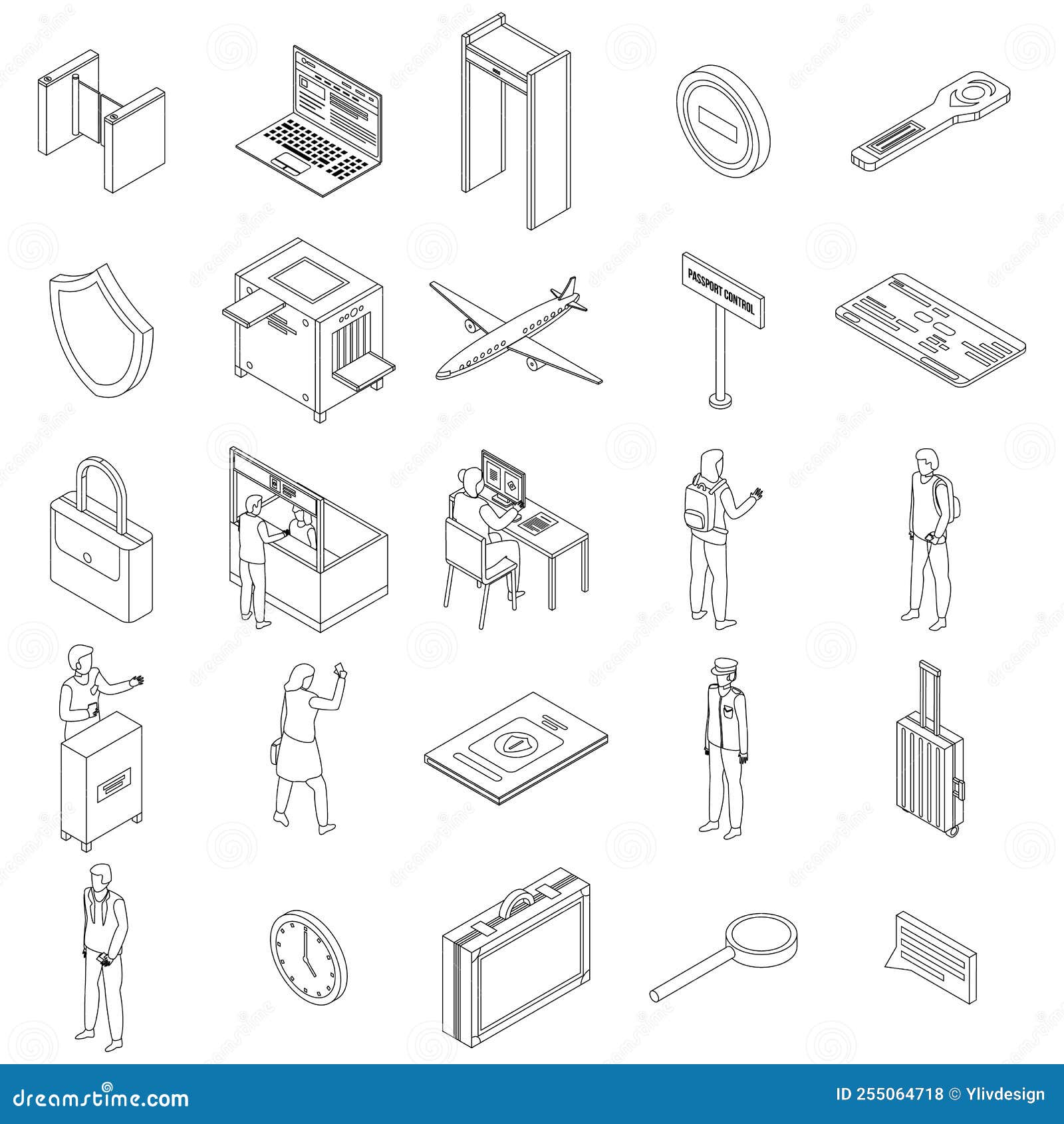 Passport Control Icons Set Vector Outline Stock Vector - Illustration ...