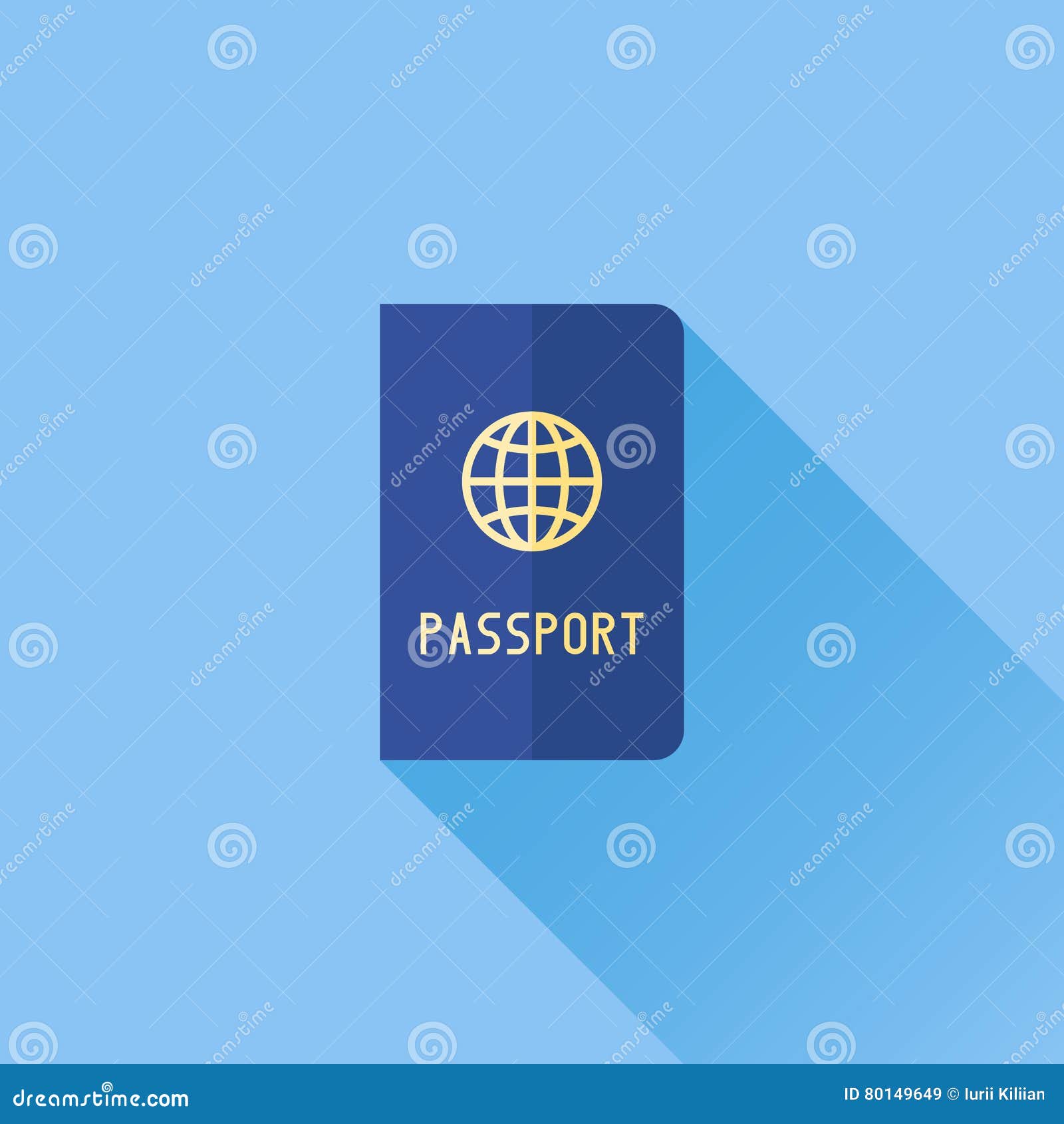 Passport Flat Icon with Long Shadow on Blue Background Stock Vector ...