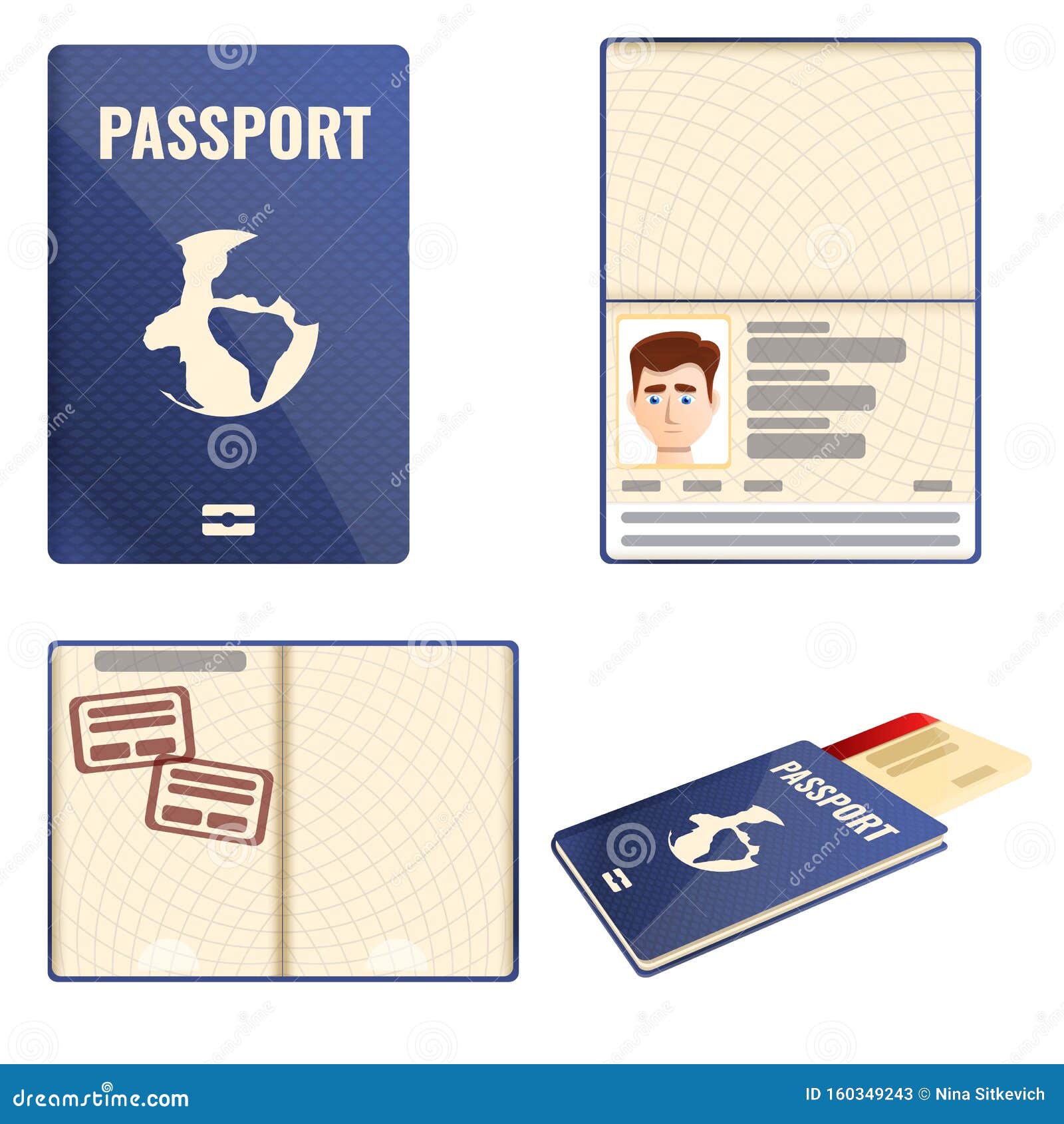 Passport Icons Set, Cartoon Style Stock Vector - Illustration of ...