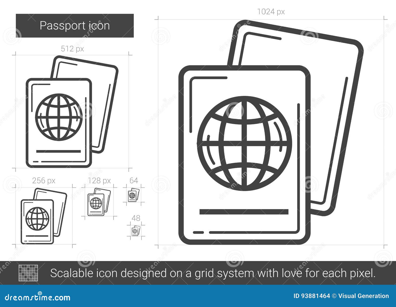 Passport line icon. stock vector. Illustration of drawing - 93881464