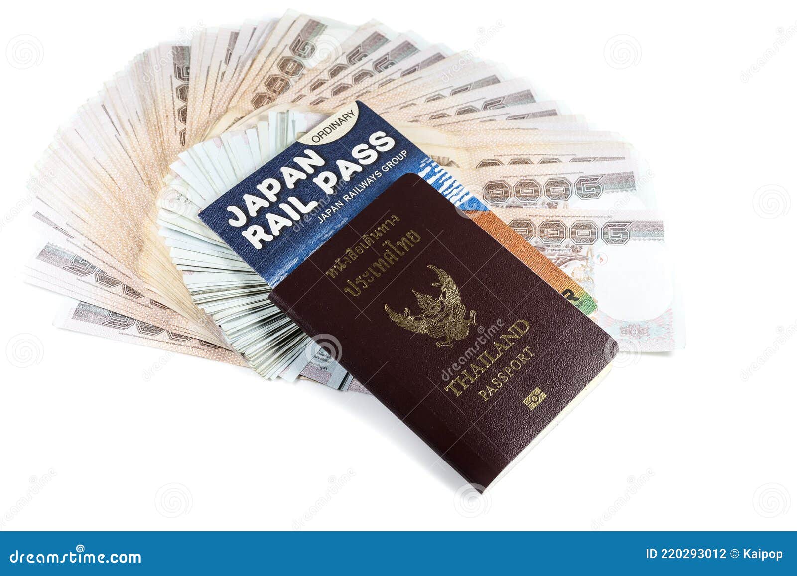 Passport, Money and Rail Pass on White Background Stock Photo - Image ...