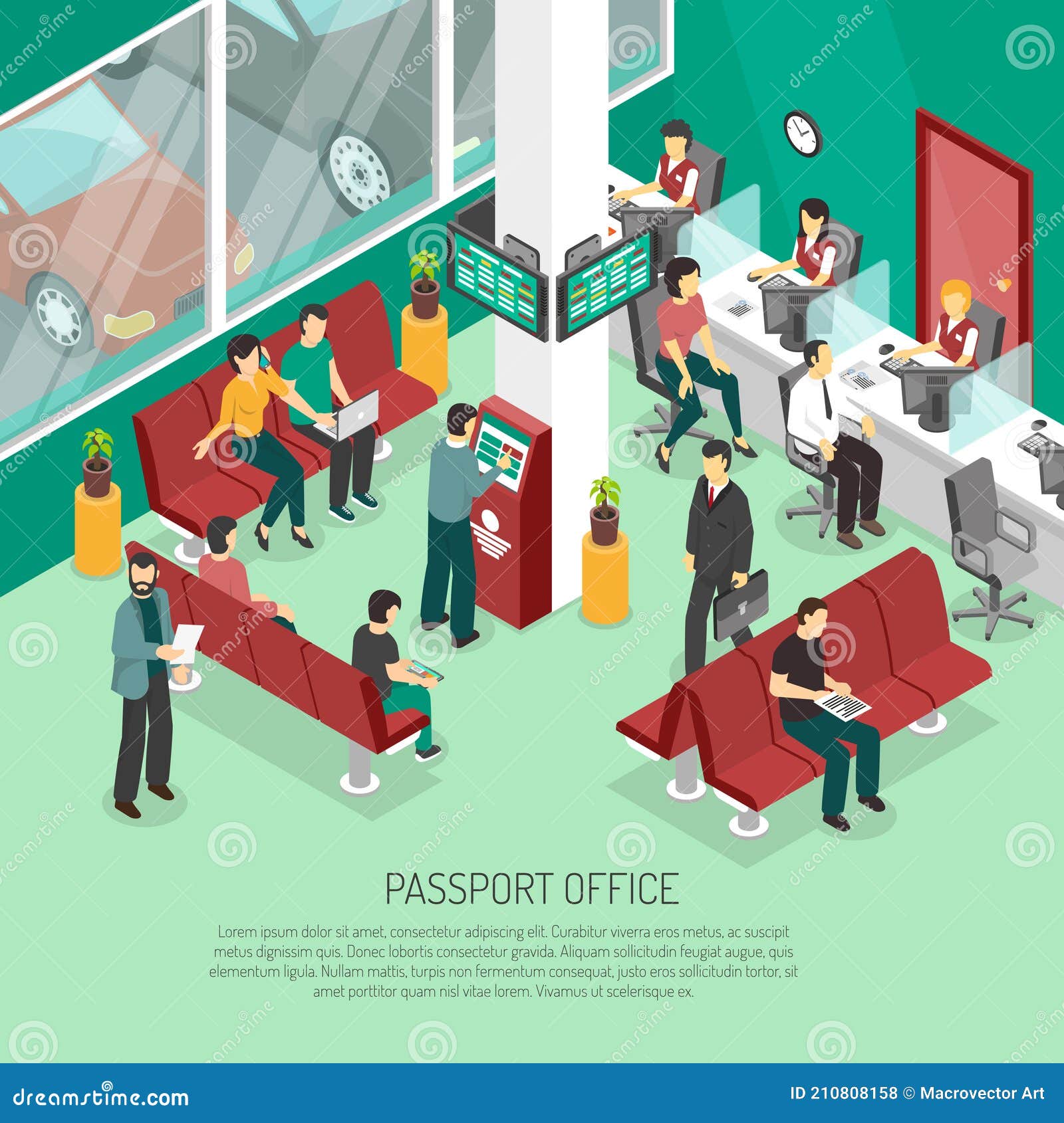 Passport Office Isometric Illustration Stock Vector - Illustration of ...