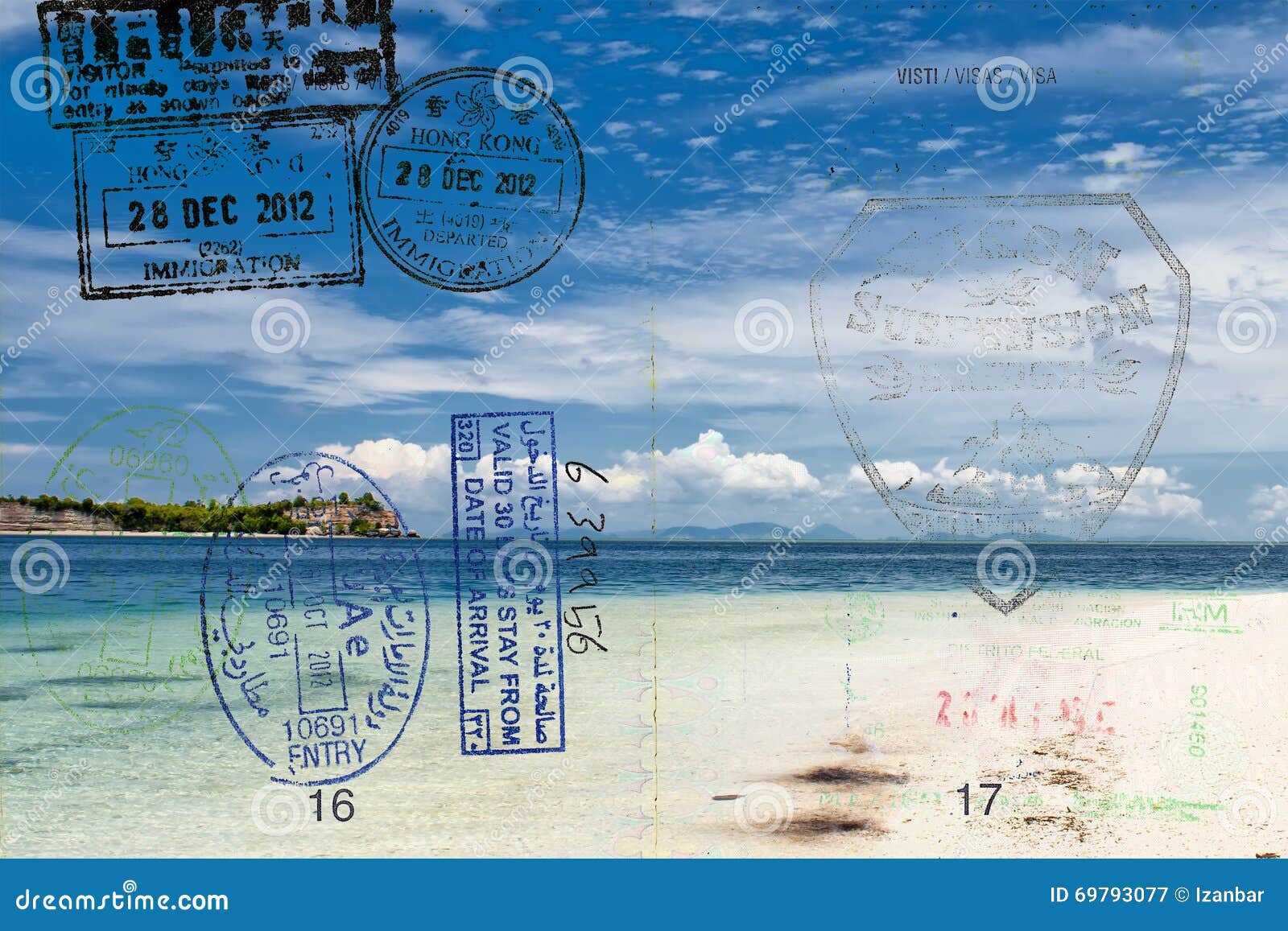 Passport Over Tropical Paradise Beach Stock Image - Image of plane ...