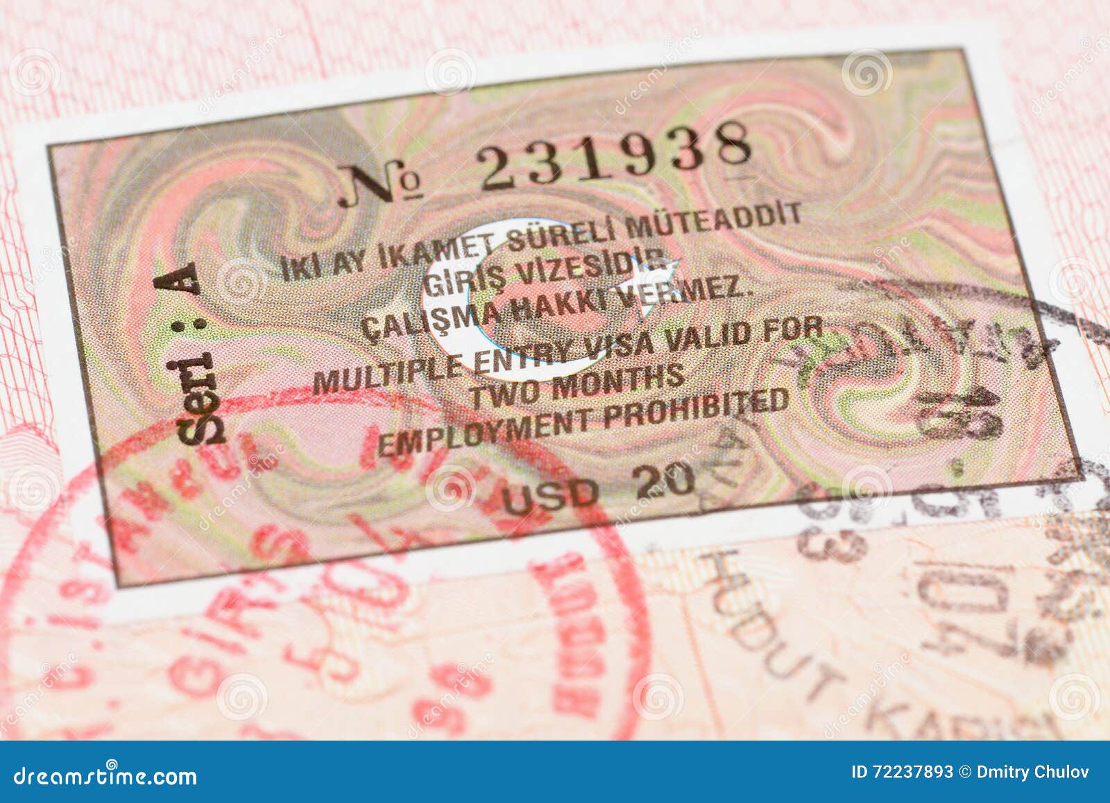 Passport Page with Turkey Visa and Immigration Control Stamp. Stock ...