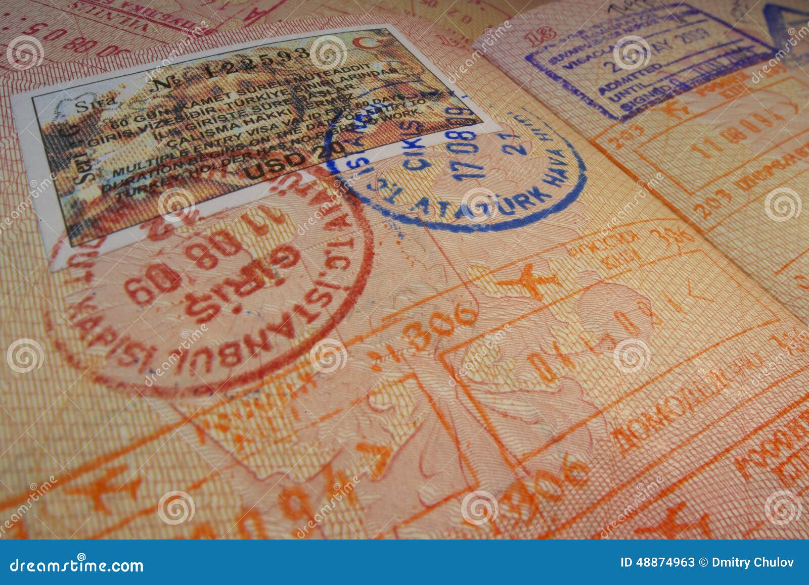 Passport Page with Turkey Visa and Immigration Control Stamps. Stock ...