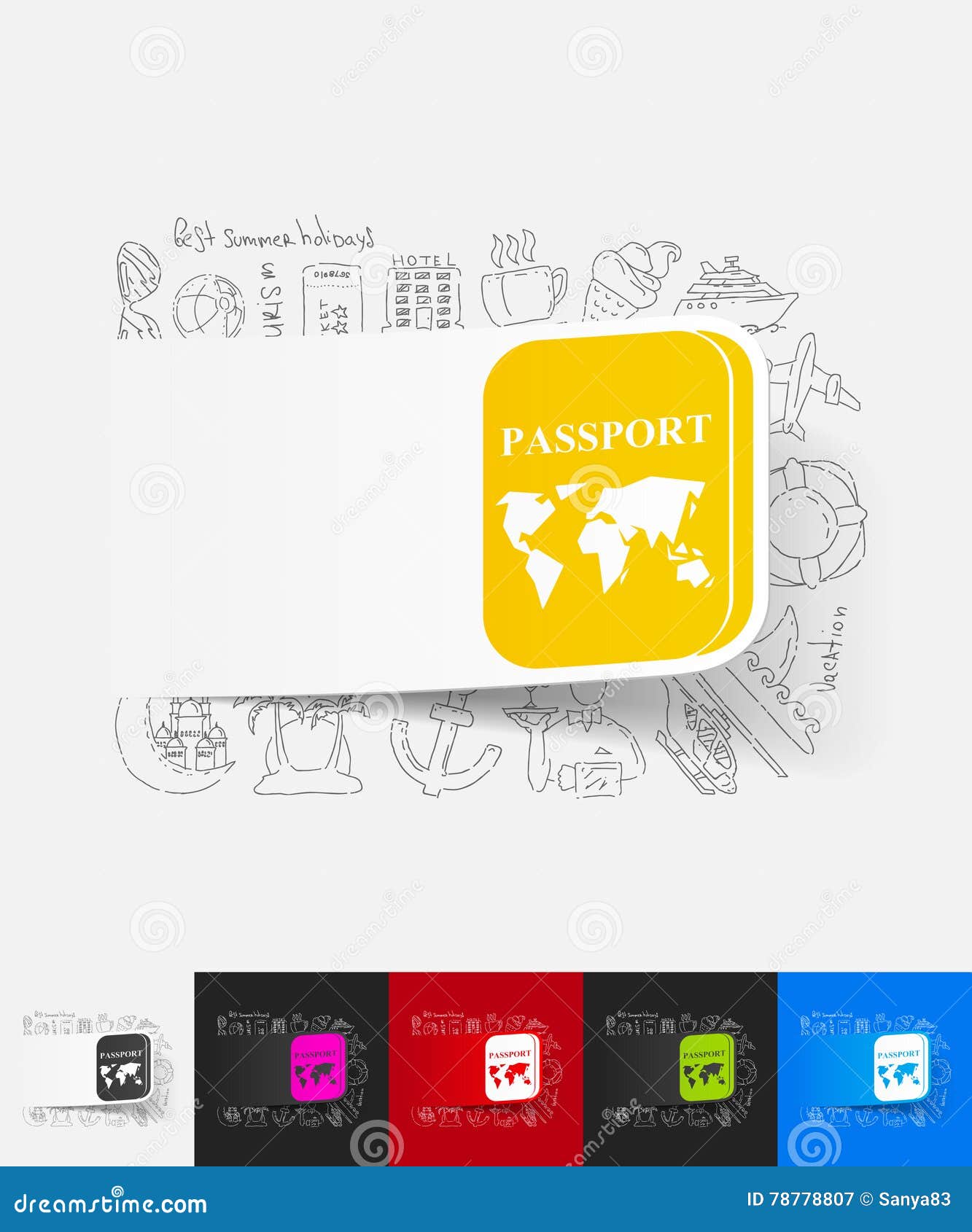 Passport Paper Sticker with Hand Drawn Elements Stock Vector ...