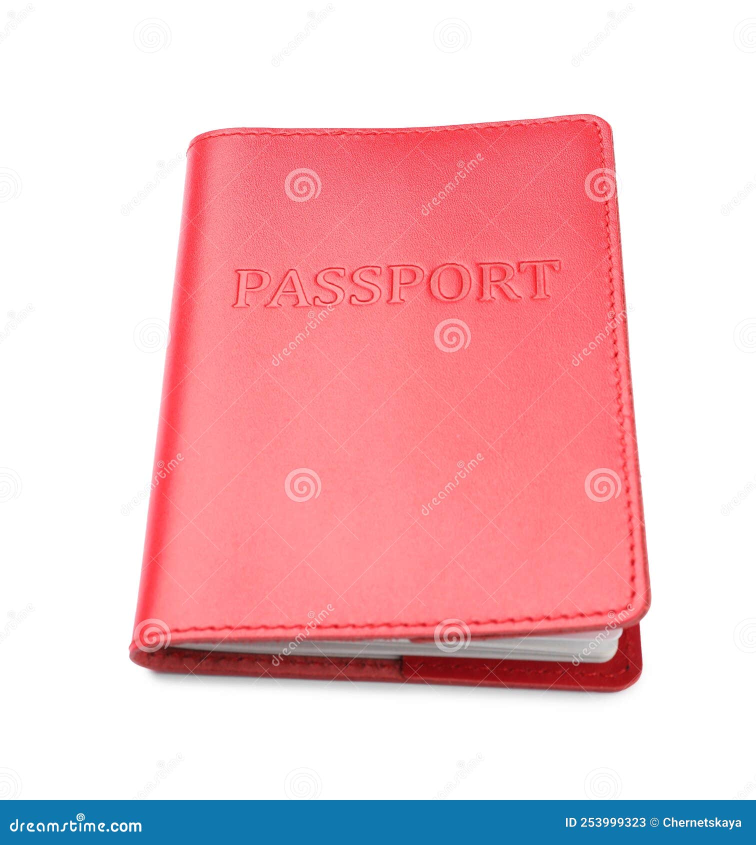 Passport in Red Leather Case Isolated on White Stock Image - Image of ...