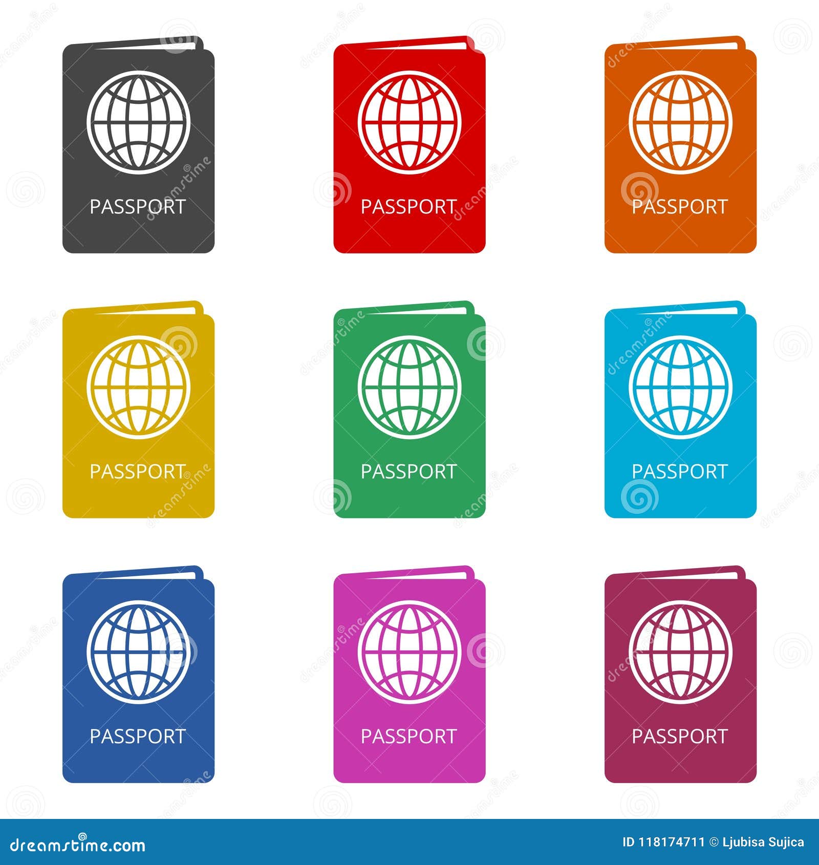 Passport Simple Icon Color Icons Set Stock Vector Illustration Of