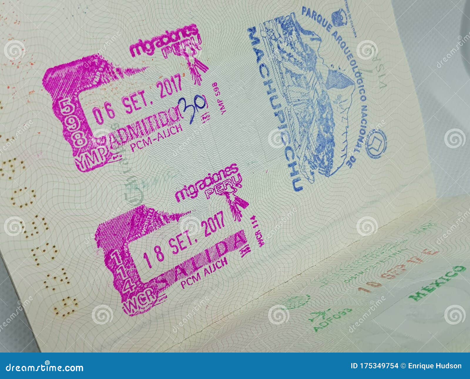 Passport with Stamps of Peru Including Machu Picchu Stock Photo - Image ...