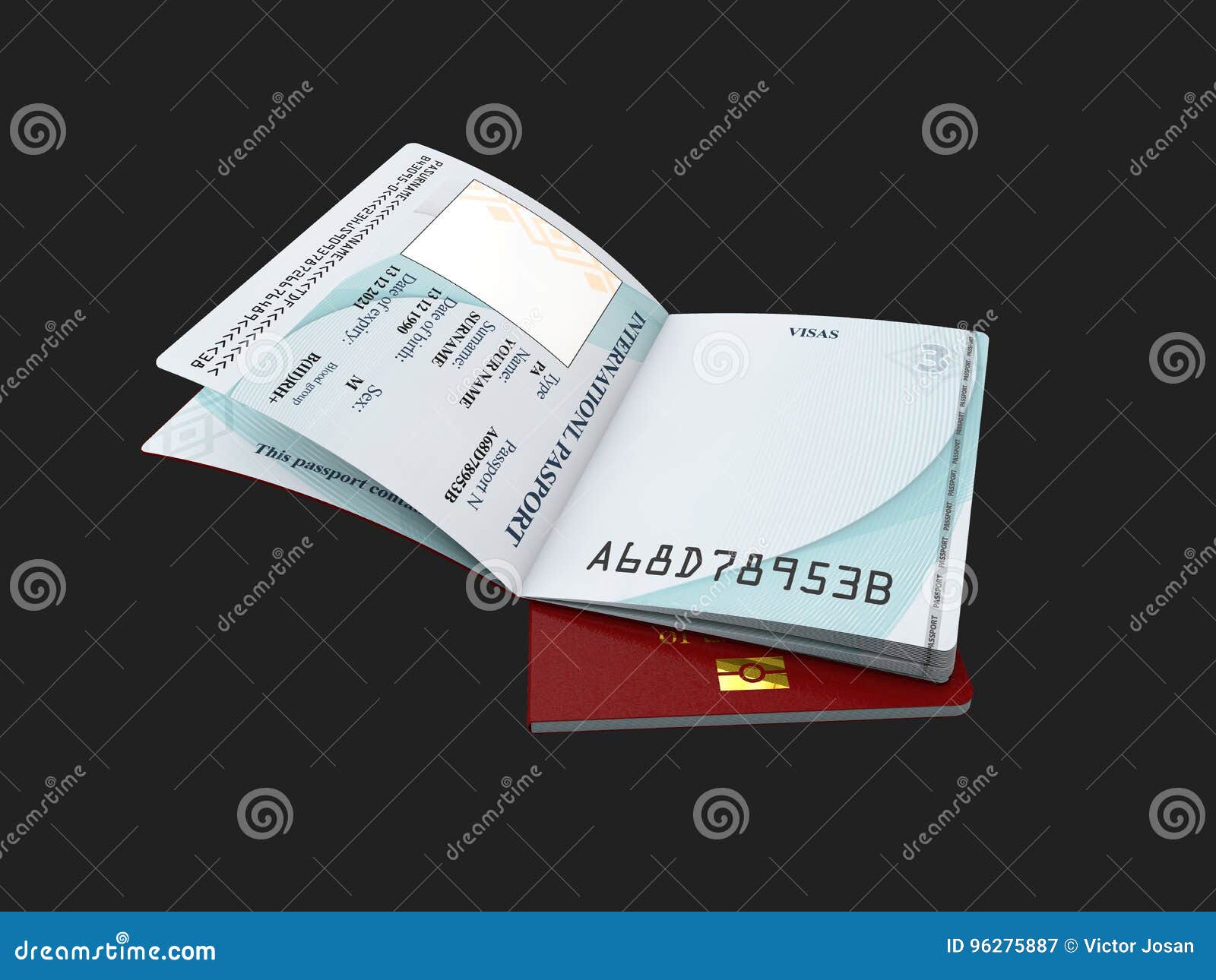 Passport Template with Sample Personal Data Page, 3d Illustration Stock ...