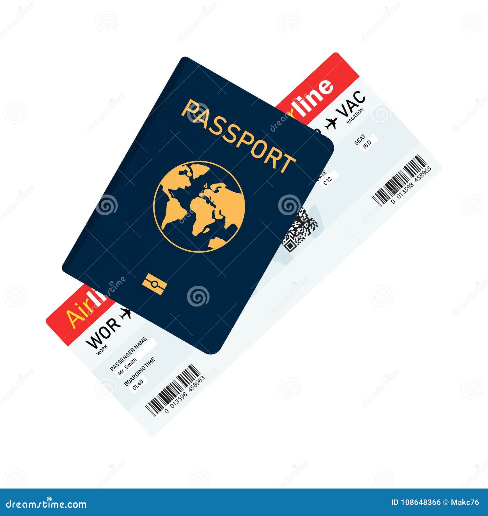 Passport With Tickets Passport And Boarding Pass Tickets Icon Stock