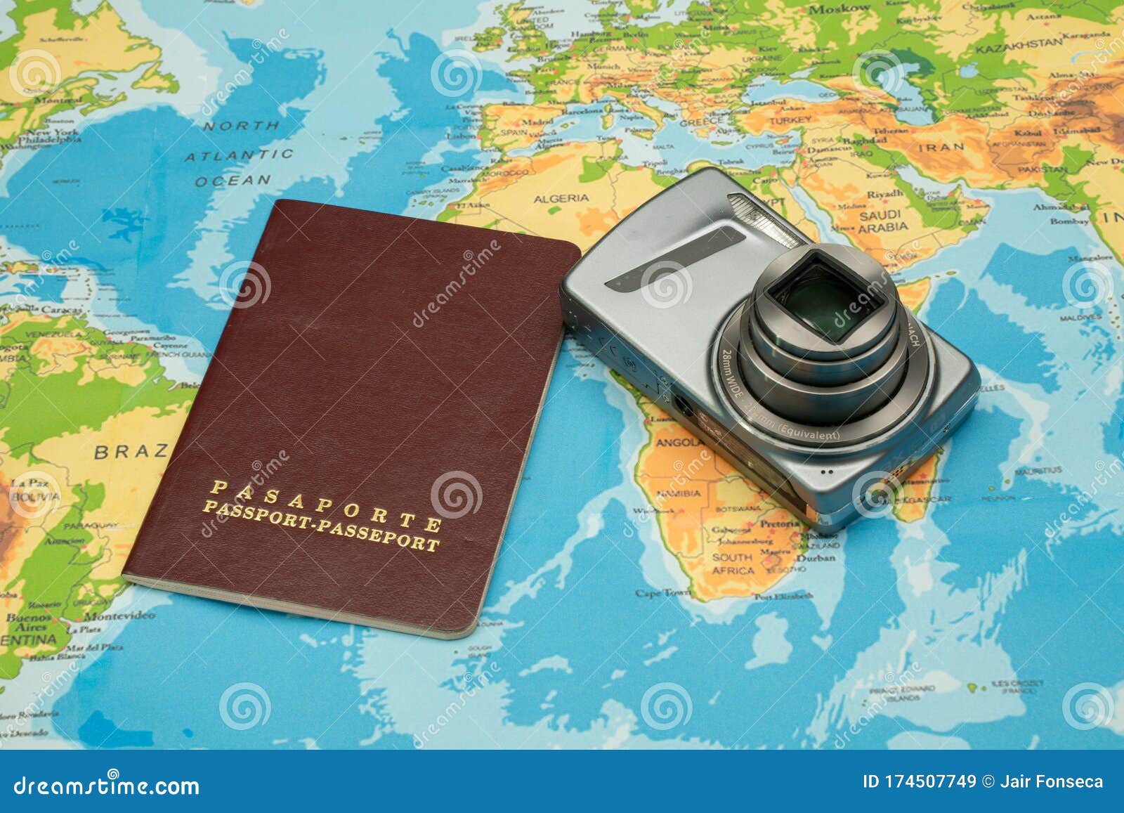 Passport, World Map, Camera. Travel Concept Stock Image - Image of ...