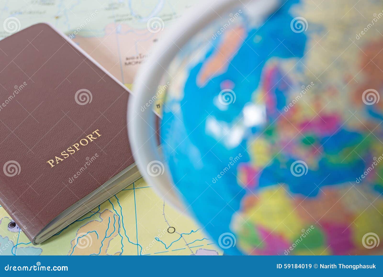 Passport on world map stock image. Image of destination - 59184019