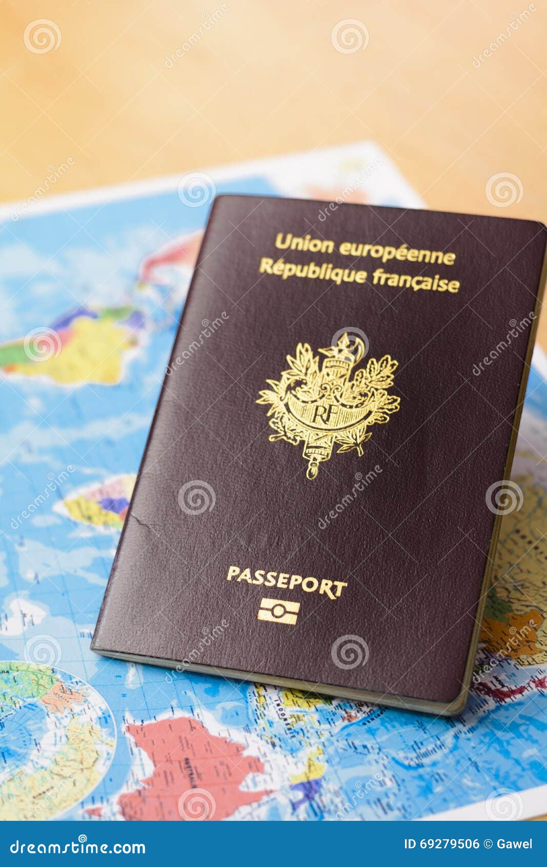 Passport and World S Map on Table Stock Photo - Image of european ...