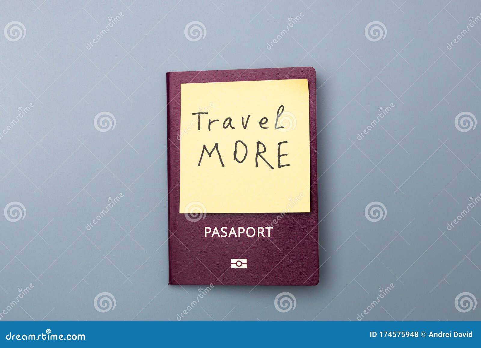 Passport and Yellow Sticky Note Reminder Asks To Travel More Stock ...