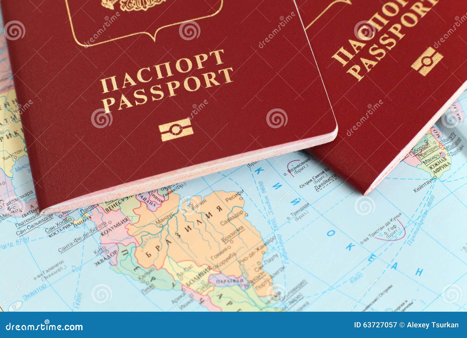 Passports on map. stock image. Image of destination, identity - 63727057