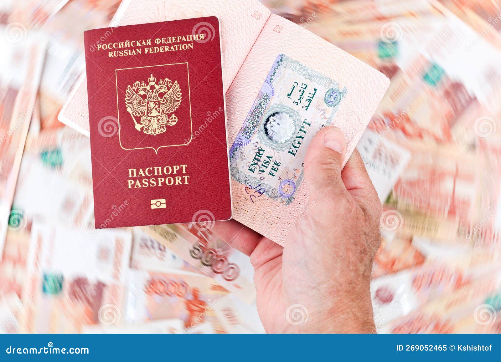 Passports Of Russian Federation With Egyptian Entry Visa On The Blurred