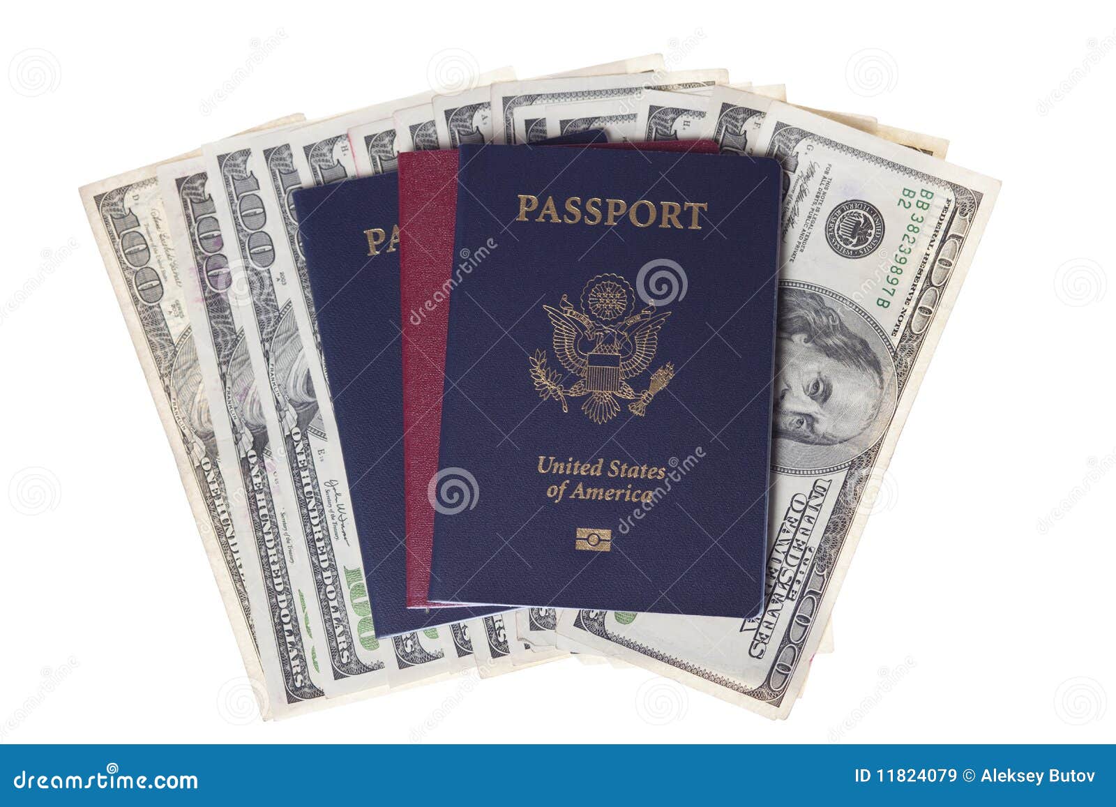 Passports and Stack of US Money Stock Image - Image of dollar, banking ...