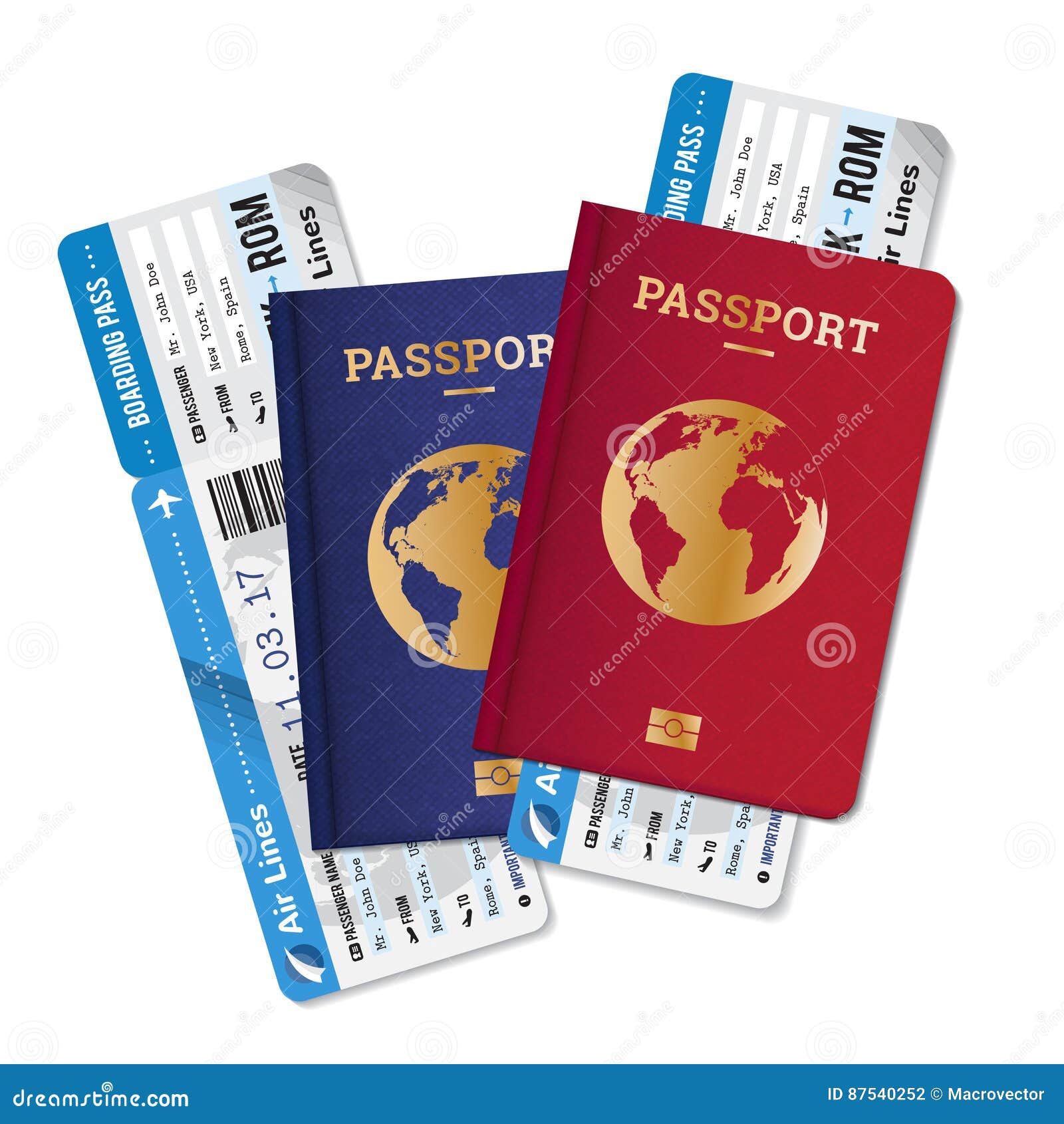 Passports Tickets Air Travel Realistic Composition Stock Vector