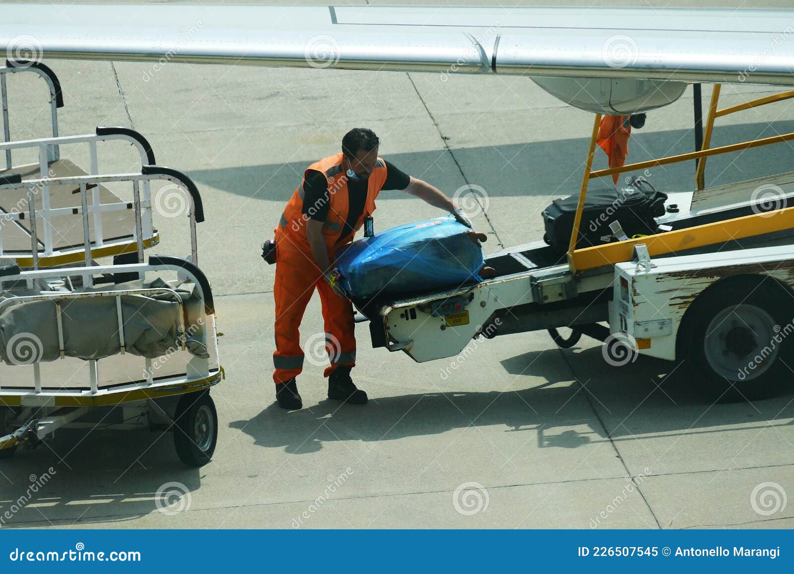 Passsengers Baggage Loading Operations in the Hold of the Aircraft ...