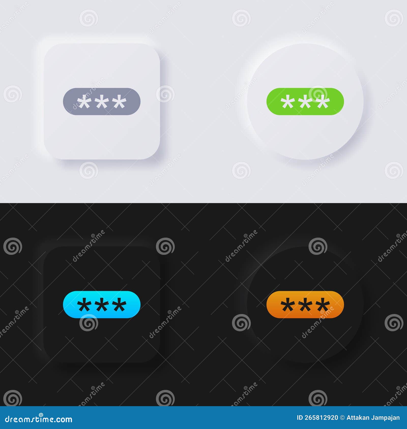 Password Asterisk Field Box Symbol Button Icon Set, Multicolor Neumorphism Button Soft UI Design ...